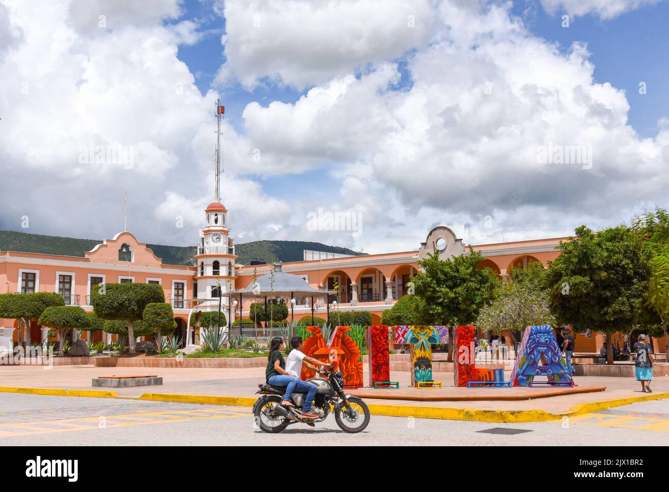 The main square of the town of Mitla, Oaxaca state, Mexico Stock Photo ...