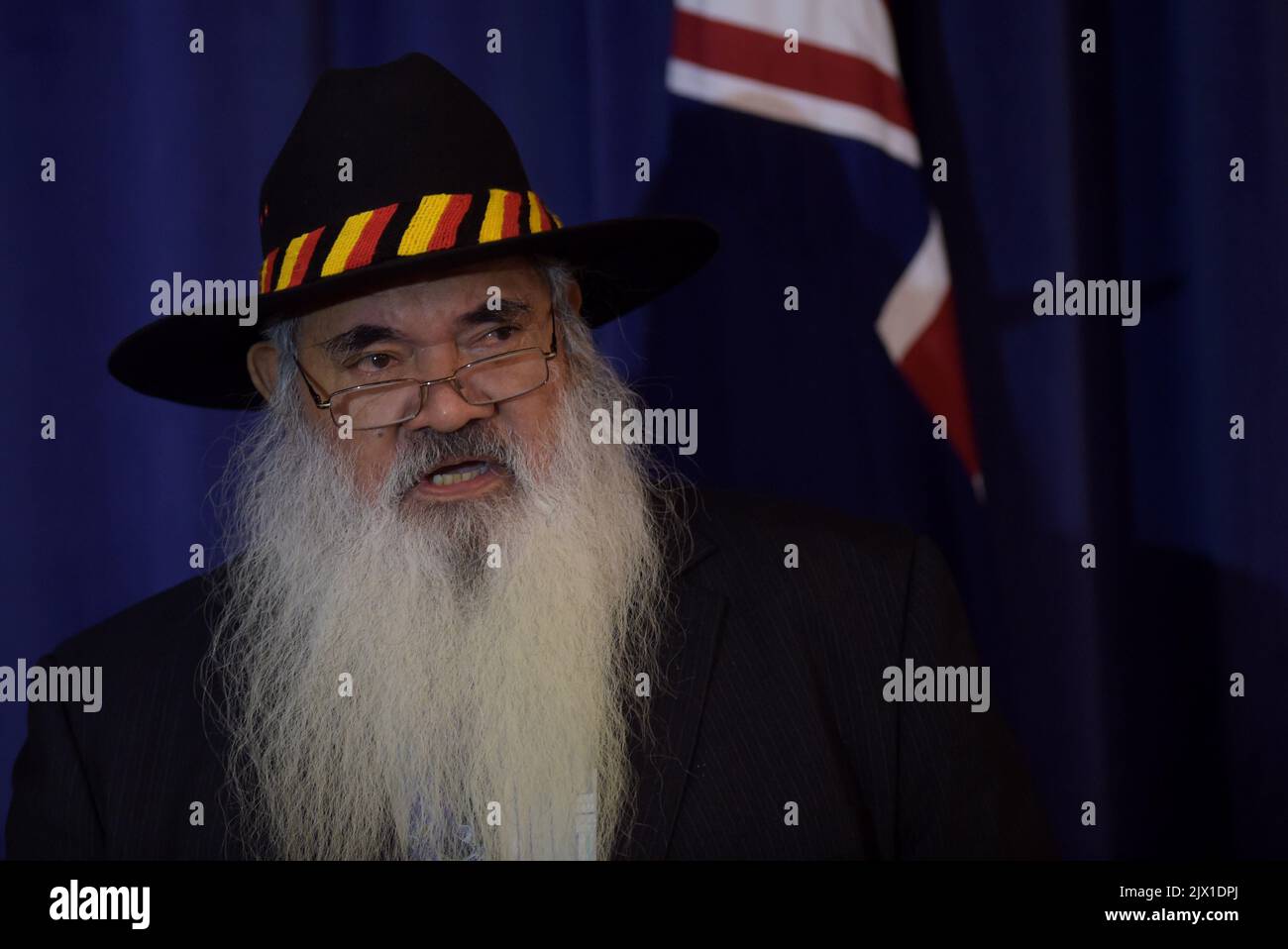 Indigenous leader Pat Dodson speaks during a press conference at ...