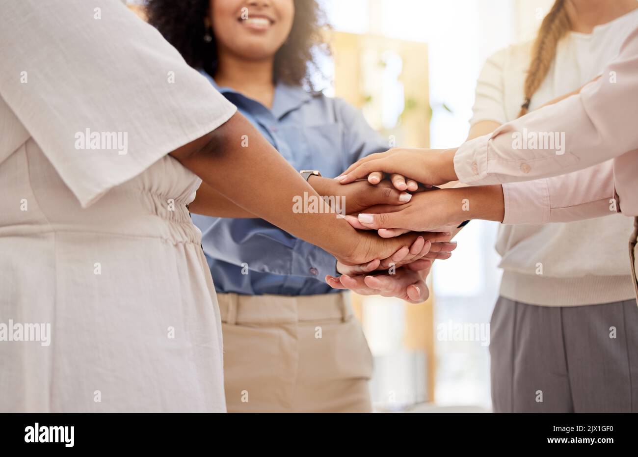 Teamwork, collaboration and motivation of business people hands in ...