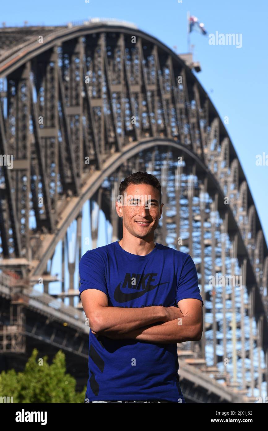 Olympic aspirant Fabrice Lapierre (long jump) poses for photographs ...
