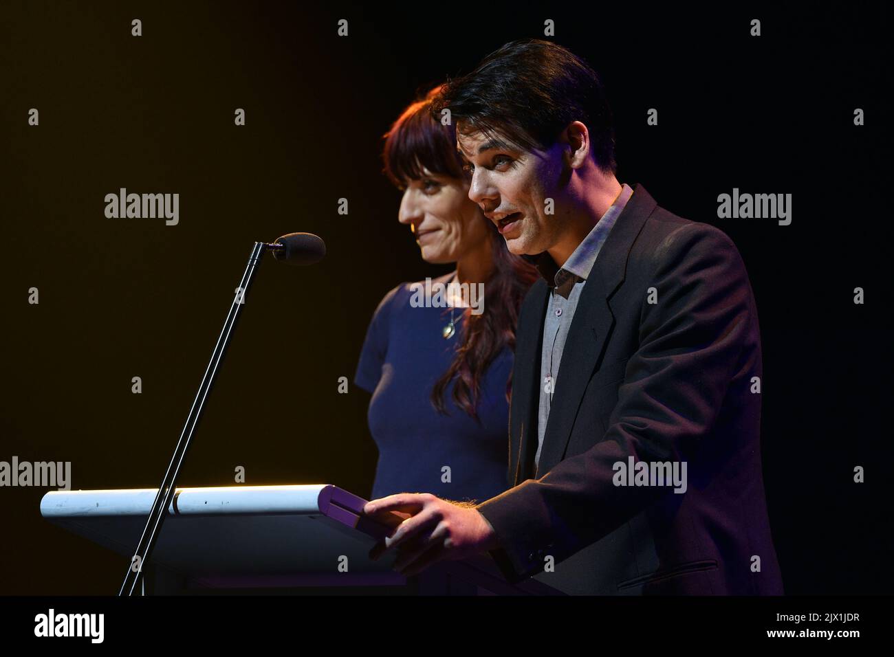 Jessamine and Jonathan English speak during a public memorial service ...