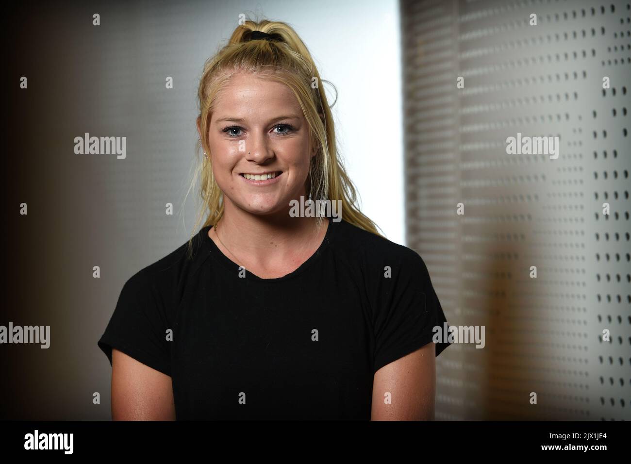 Australian long jumper Brooke Stratton poses for a photograph after ...