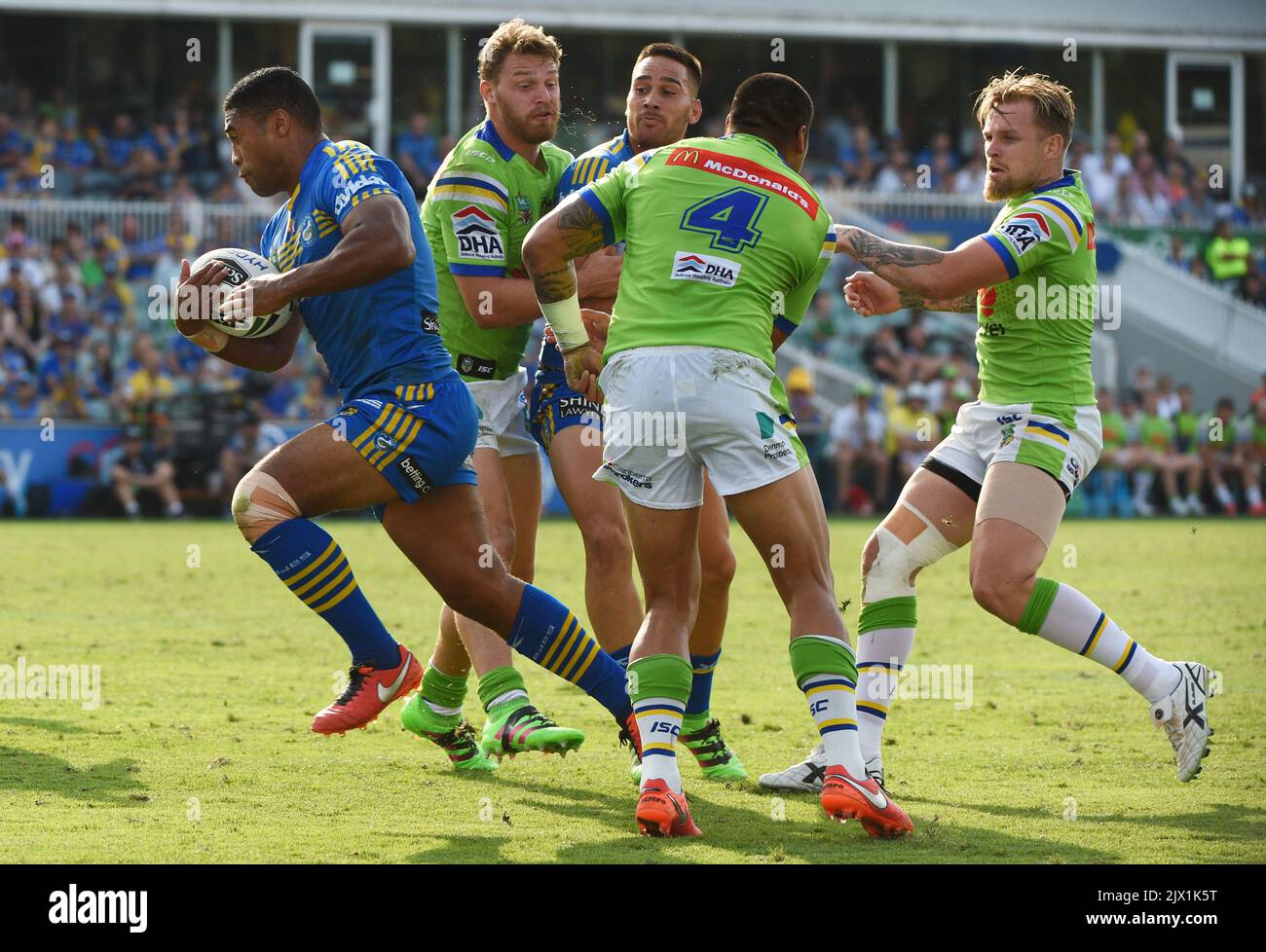 Michael Jennings of the Eels cuts through the defence to score a try ...