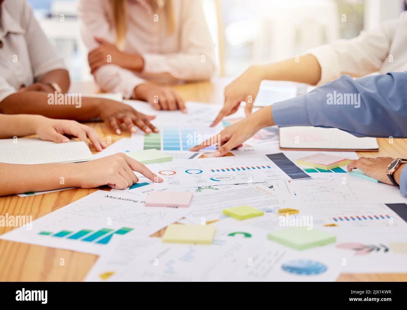 Teamwork, collaboration and financial analysis by business people ...