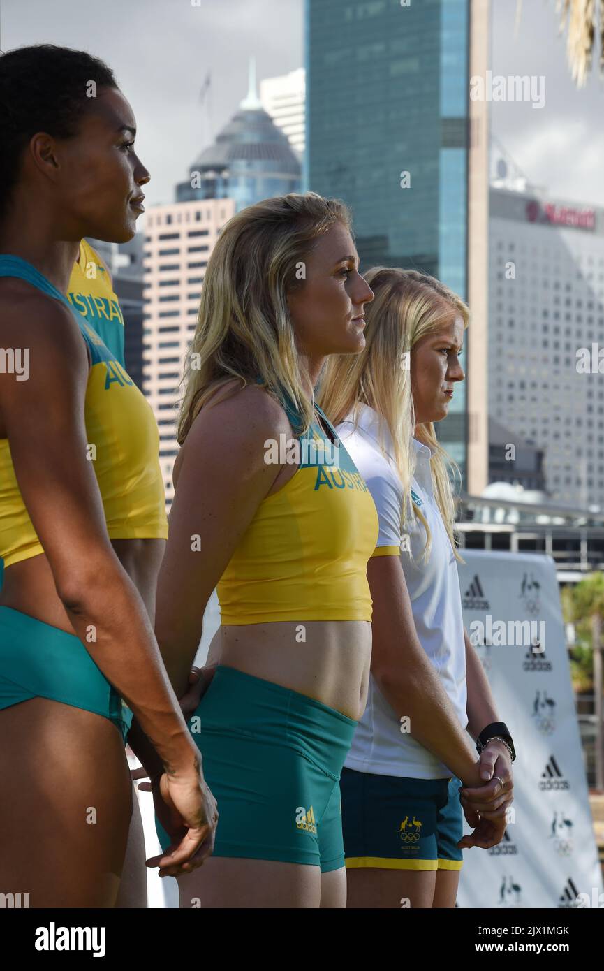 Olympic gold medalist Sally Pearson (centre) with Morgan Mitchell (left ...