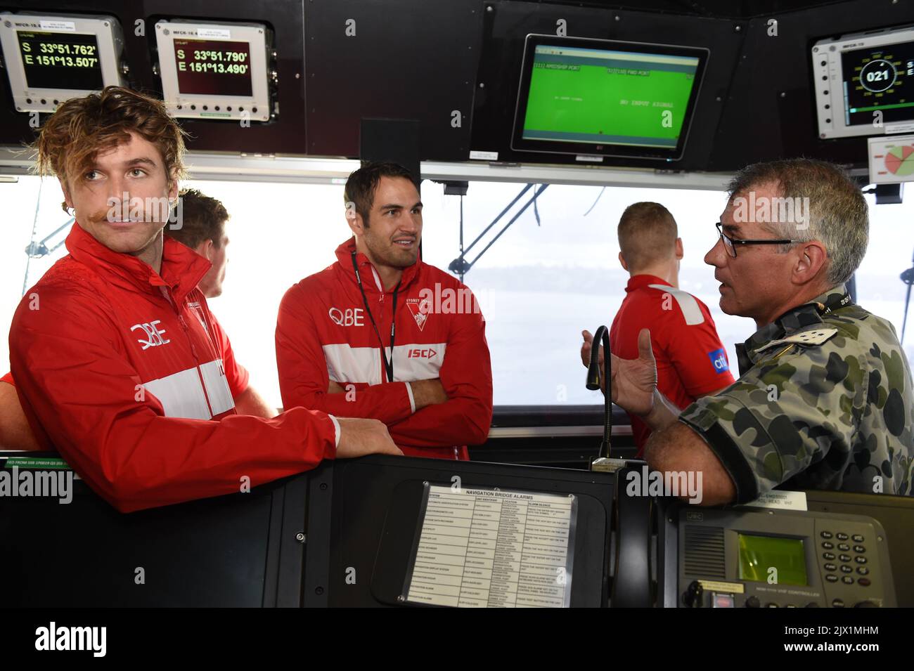 Sydney Swans players, (L-R), Dane Rampe and Josh Kennedy take part in a ...