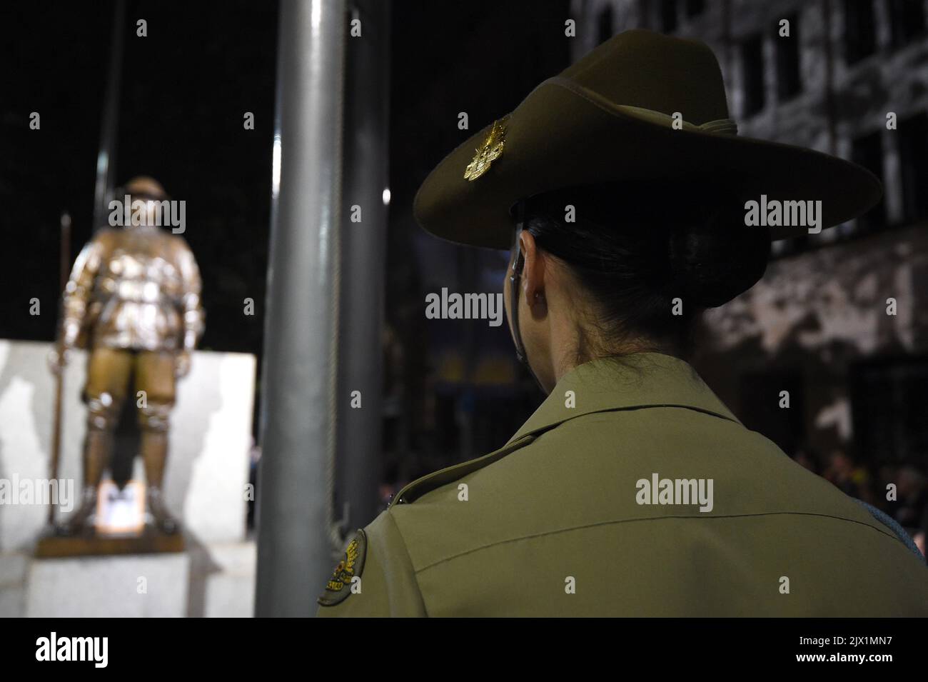 A member of the catafalque party stands guard during the Anzac Day dawn ...