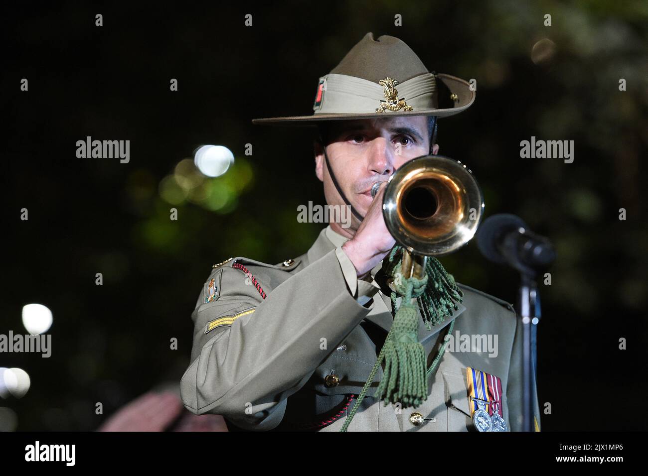 The Bugler plays the last post during the Anzac Day dawn service in ...