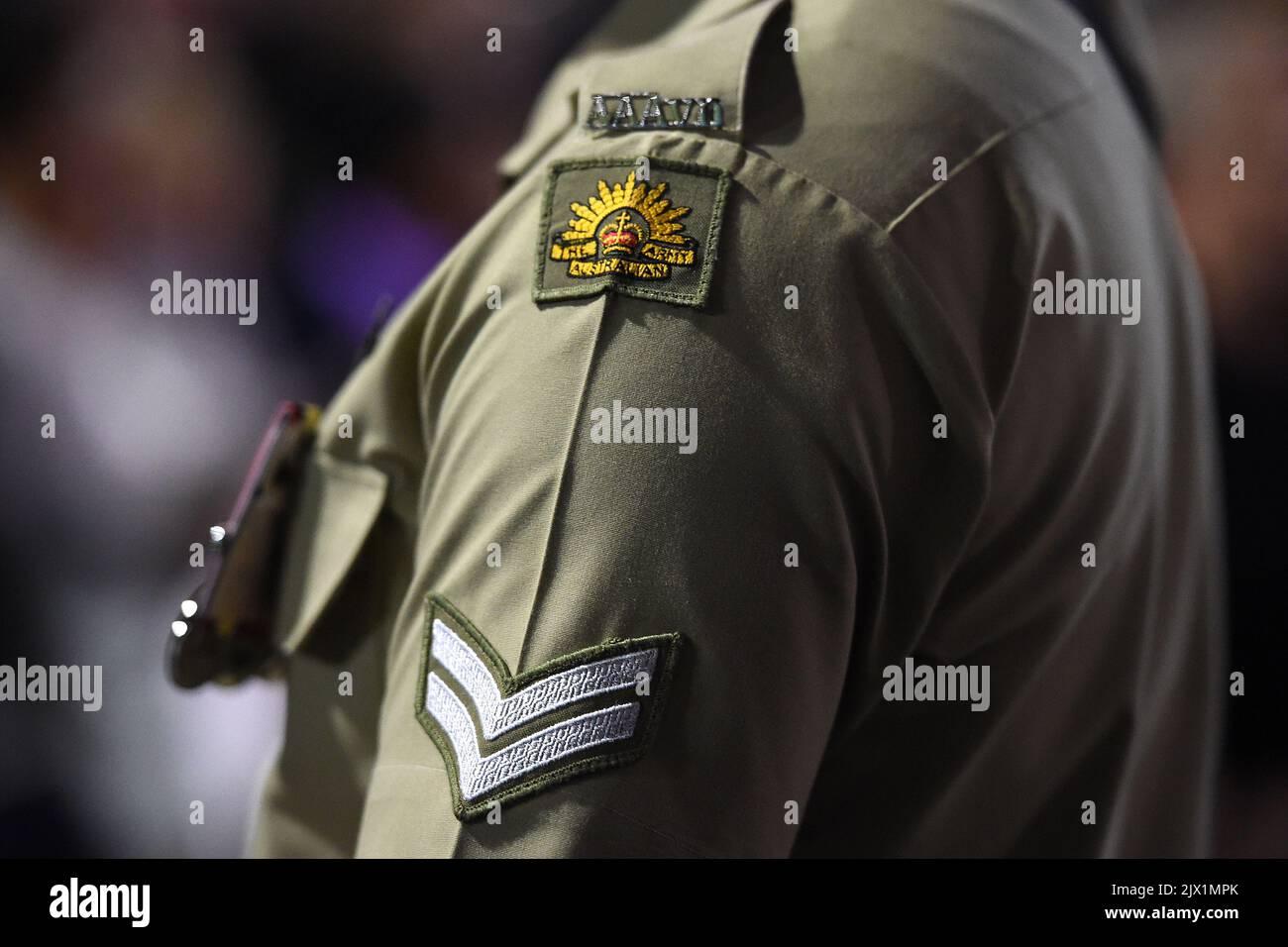 A member of the catafalque party stands guard during the Anzac Day dawn ...