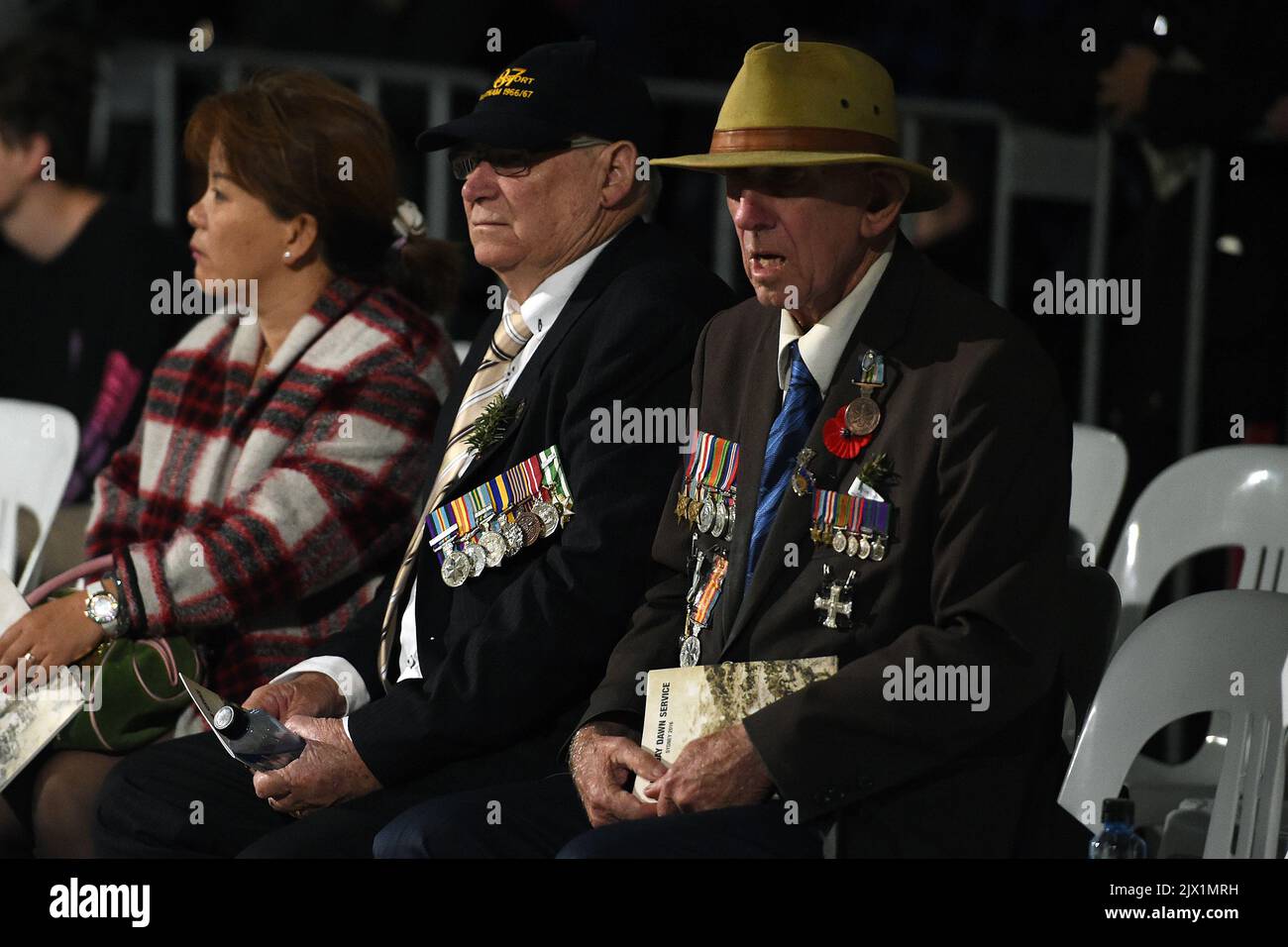 Ex-servicemen watch on during the Anzac Day dawn service in Sydney ...