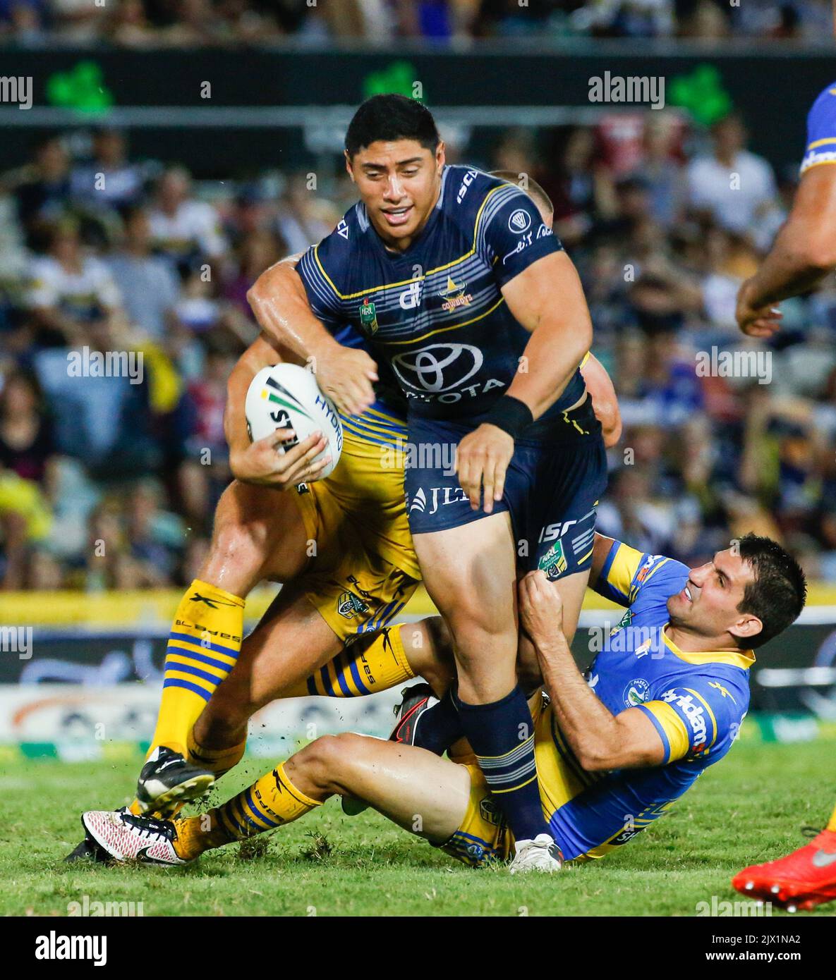 Cowboys Jason Taumalolo stripped of the ball while tackled by Eels ...