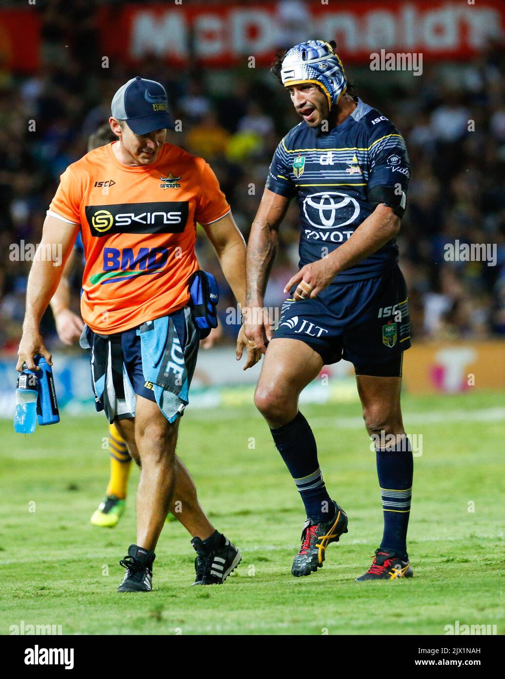 Cowboys co-captain Johnathan Thurston with a leg pain during the round ...