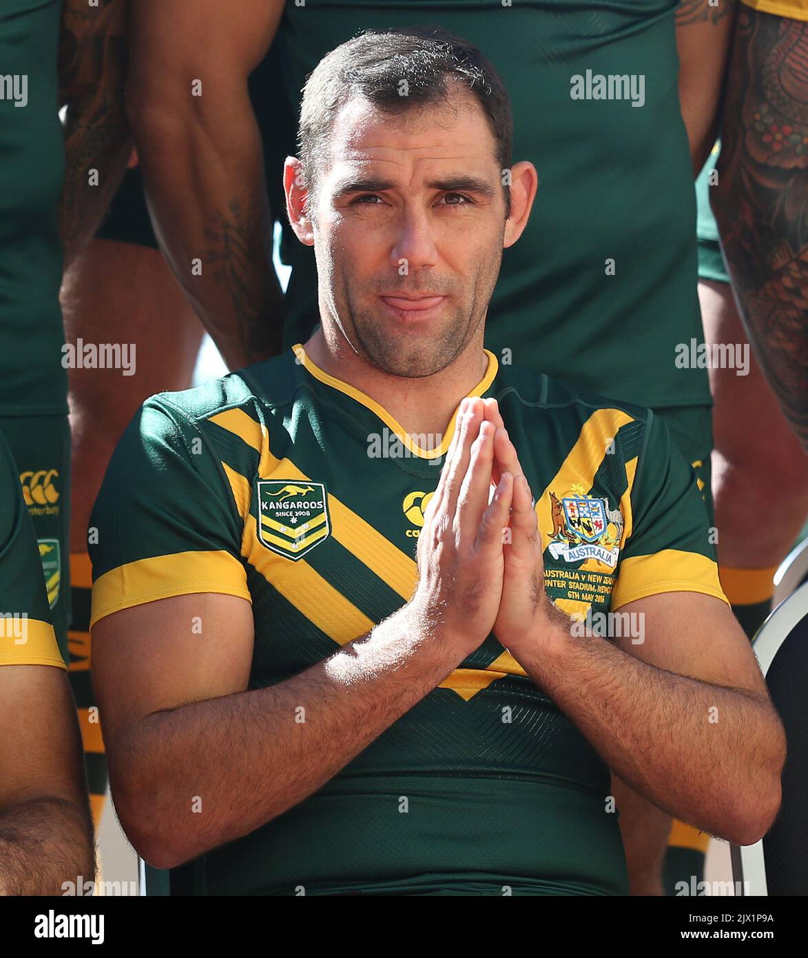 Australian Kangaroos' team captain Cameron Smith gestures during a team ...
