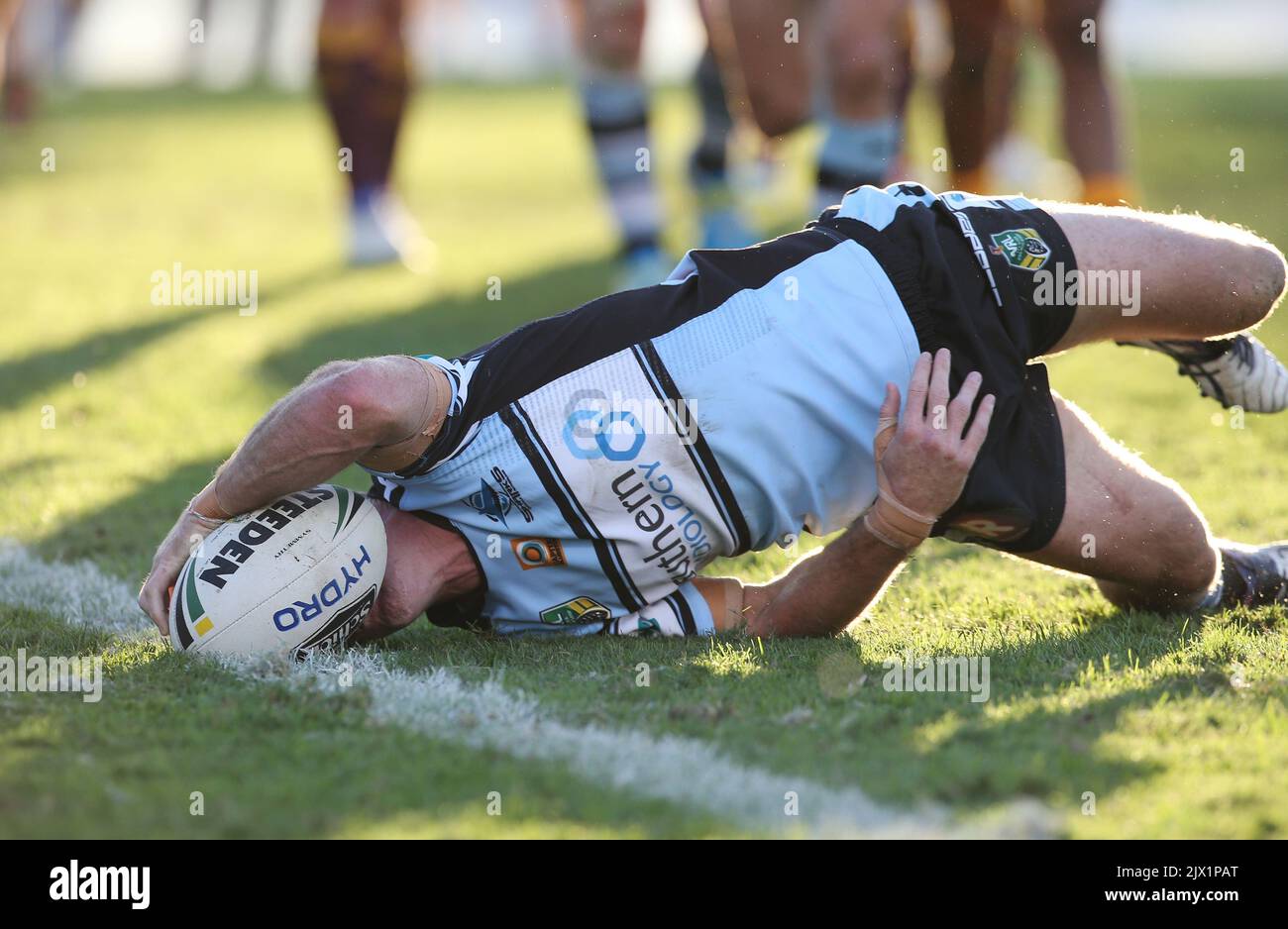 James Maloney of the Sharks scores during the round 9 NRL match between ...