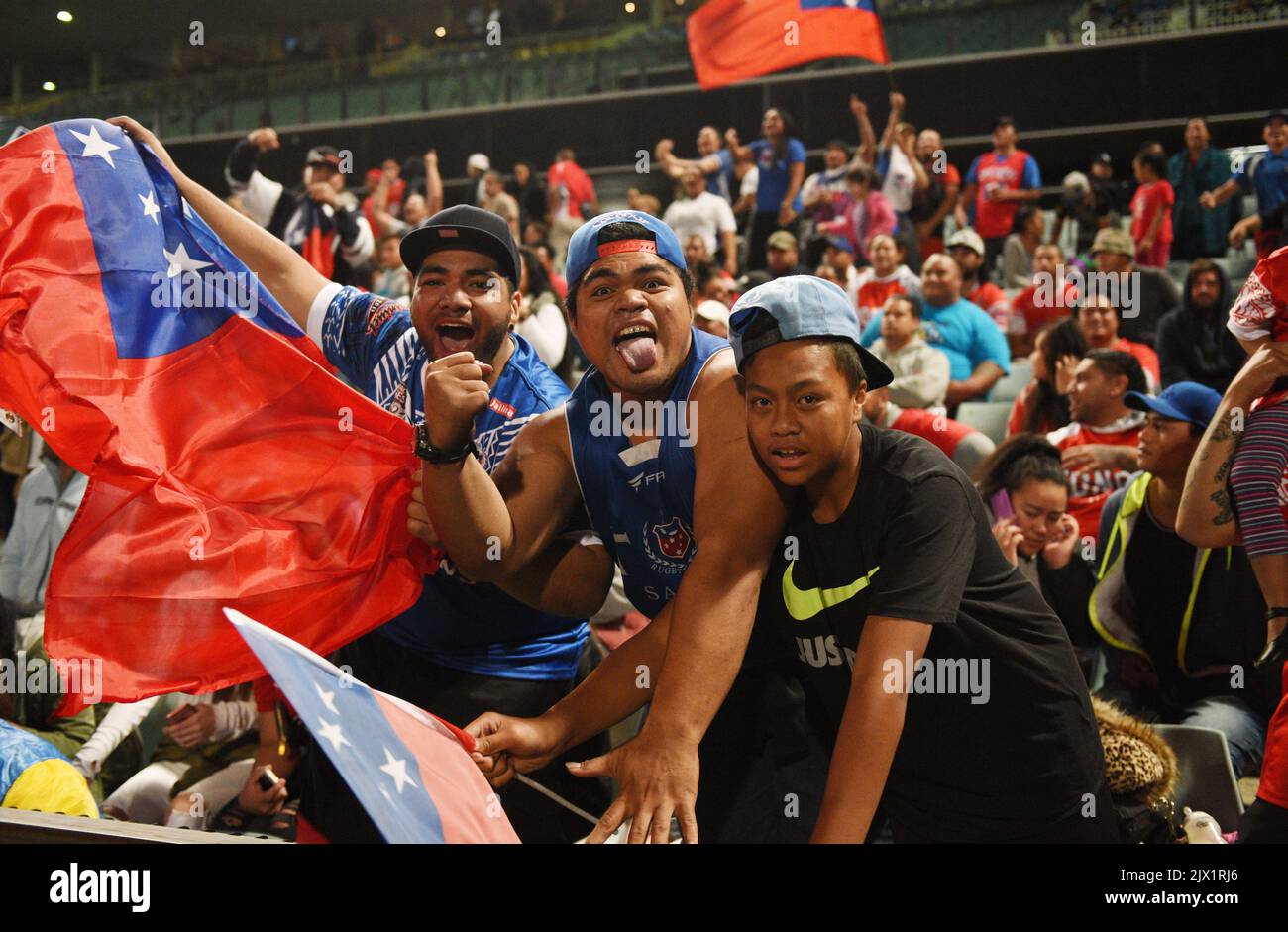 Tonga and Samoa fans in the Pacific Test Double Header - Pirtek Stadium ...