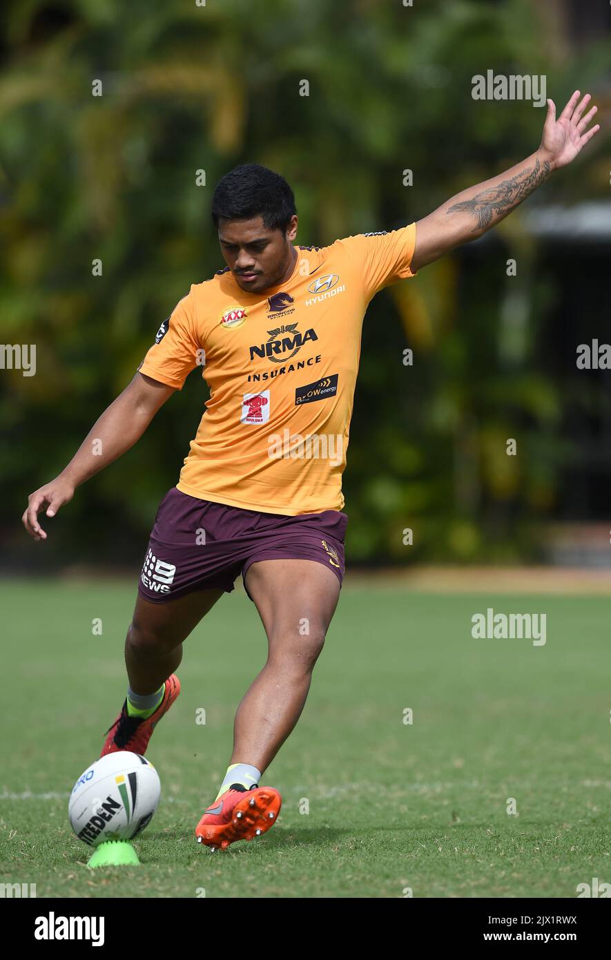 Anthony Milford practices goal kicking during the Brisbane Broncos ...