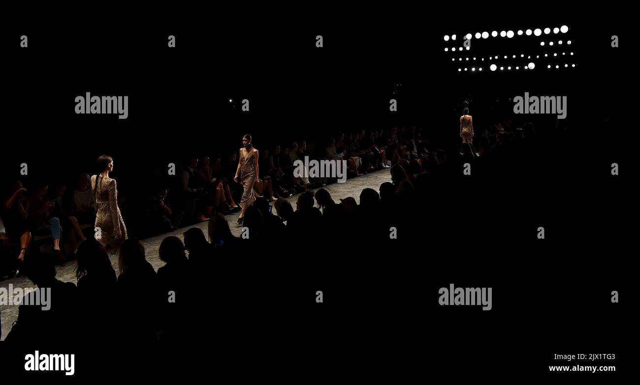 A model walks the runway during the Misha Collection show, during ...