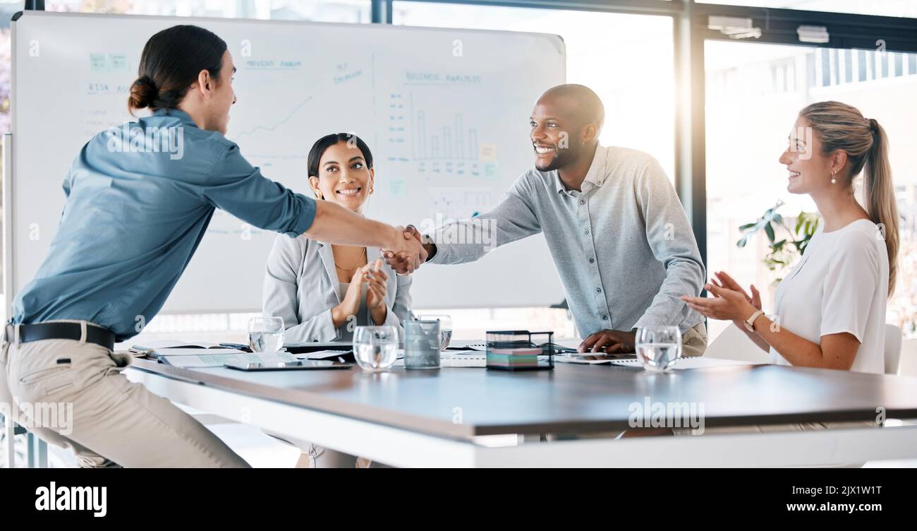 Diversity b2b people, handshake and collaboration for promotion, success deal or company ...