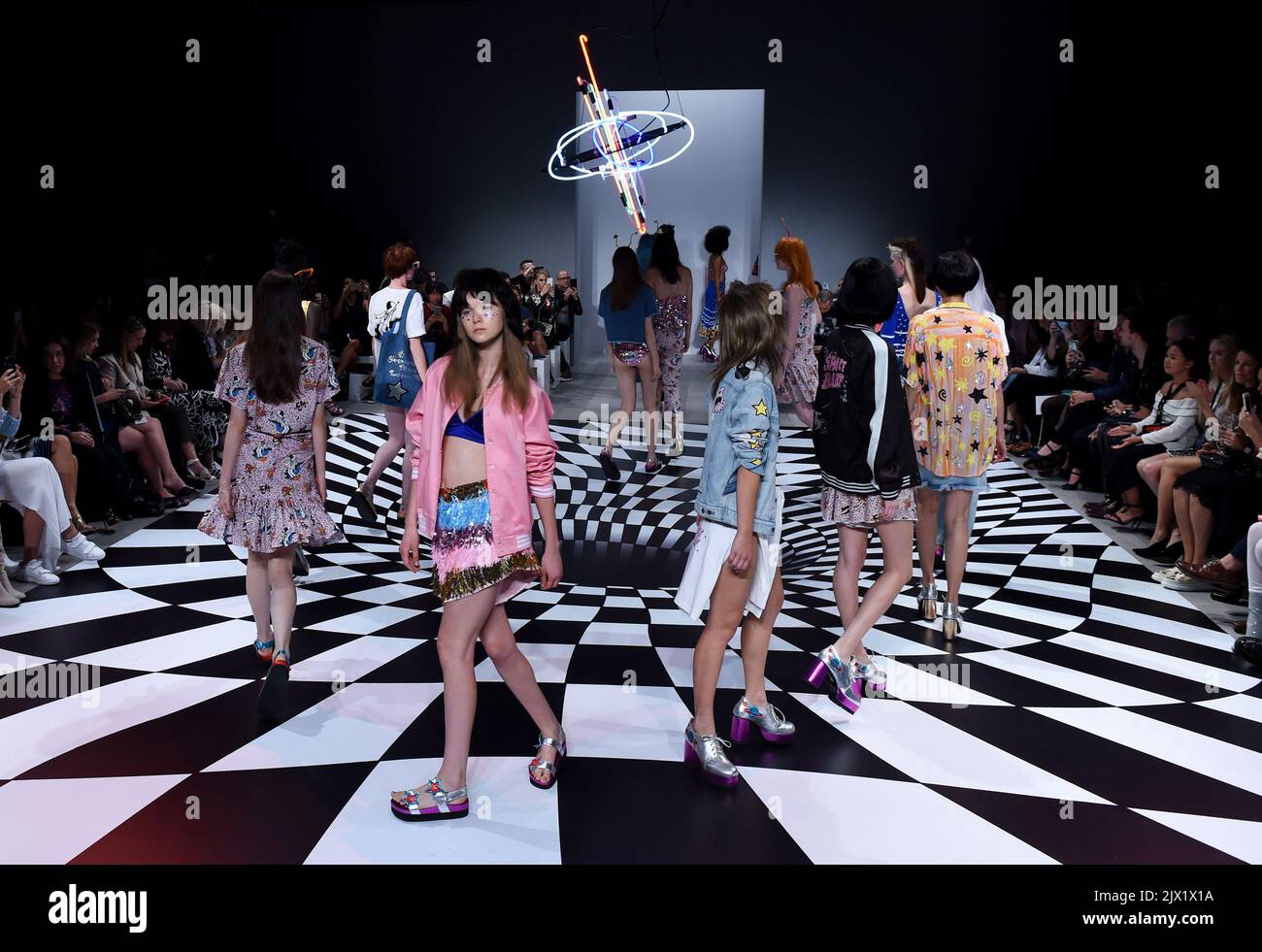 A model walks the runway during the Emma Mulholland show, during ...