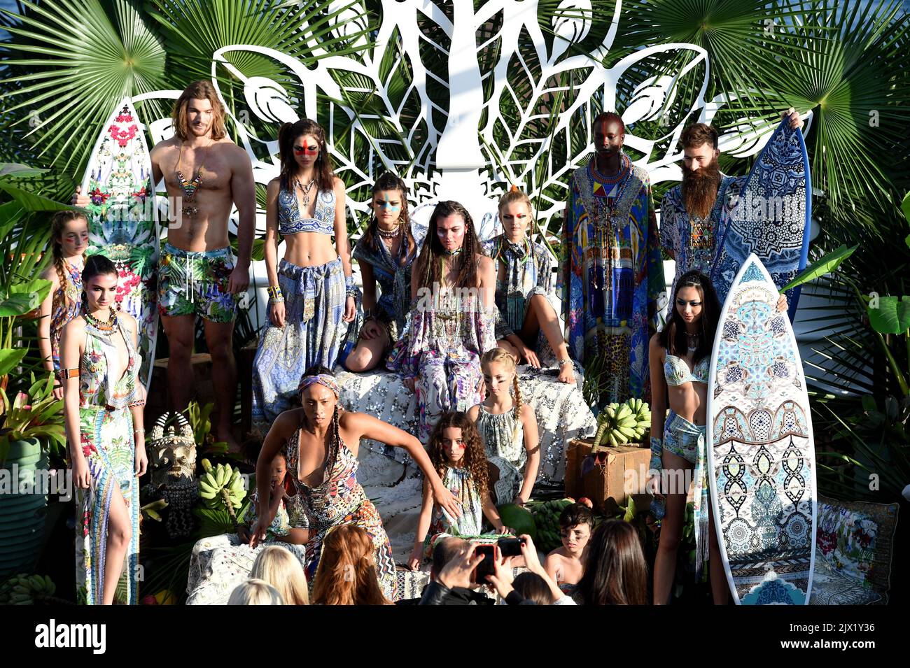 Models during the Camilla show, during Mercedes-Benz Fashion Week ...