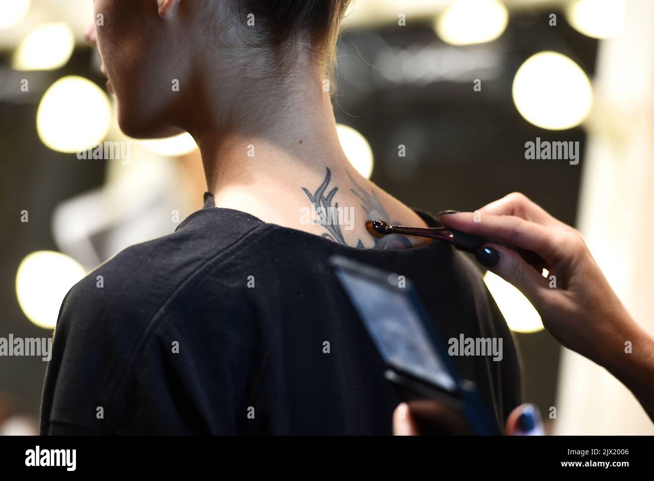 A model is seen backstage at the Oscar de la Renta show, due to close ...