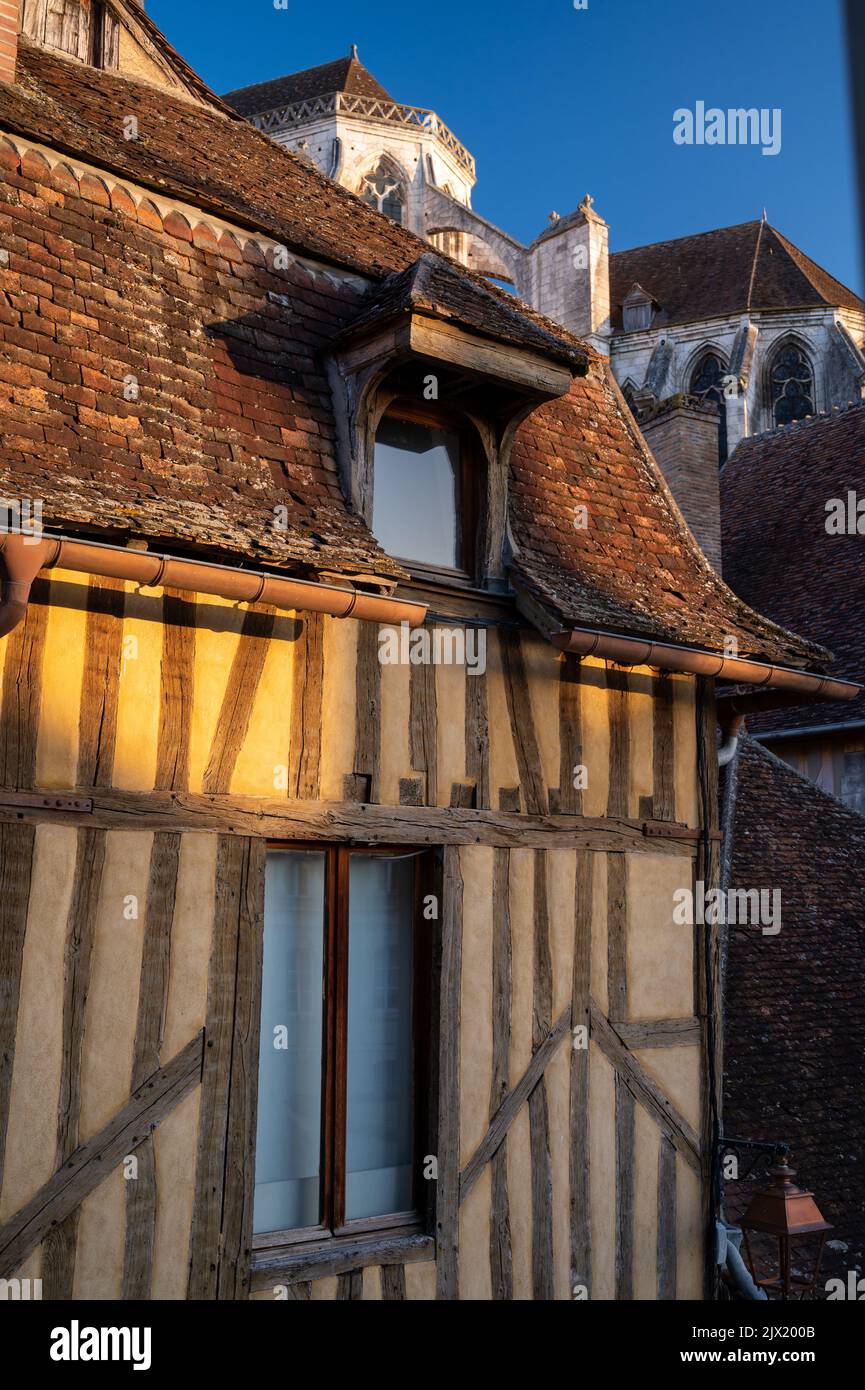 View on old streets and houses of Auxerre, medieval city on river Yonne ...