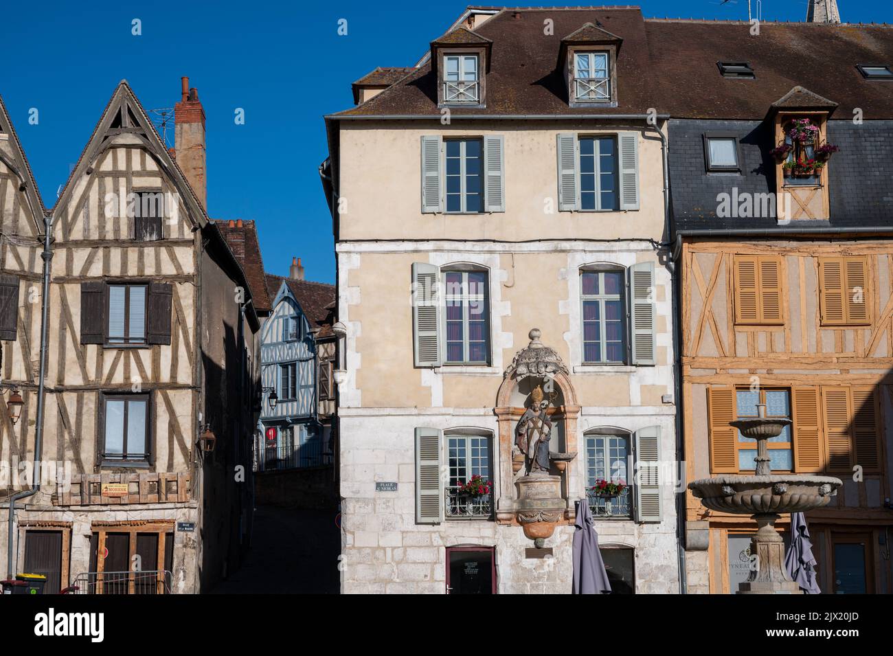 View on old streets and houses of Auxerre, medieval city on river Yonne ...