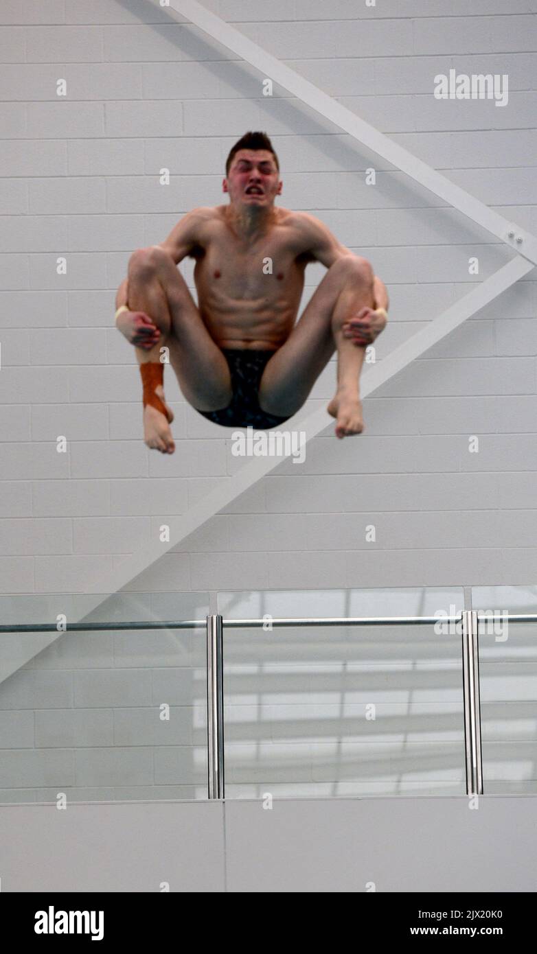 Australian diver James Connor performs a practise dive for the ...