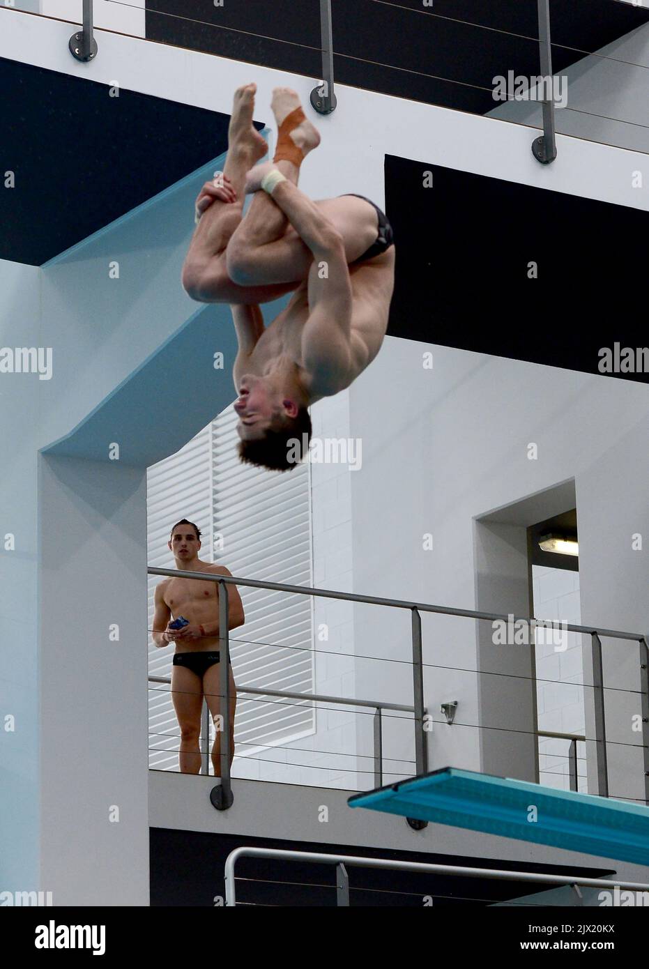 Australian diver James Connor performs a practise dive for the ...