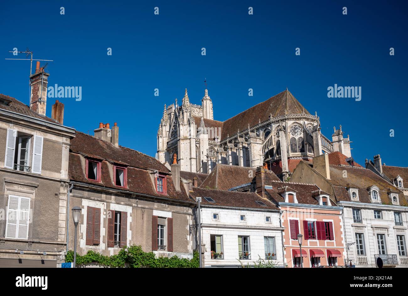 View on old streets and houses of Auxerre, medieval city on river Yonne ...