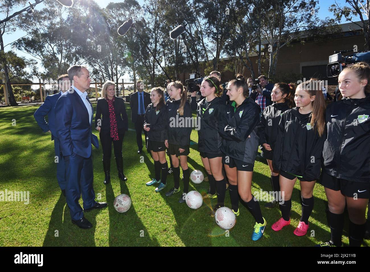 Leader of the Opposition Bill Shorten visits a girls soccer training ...