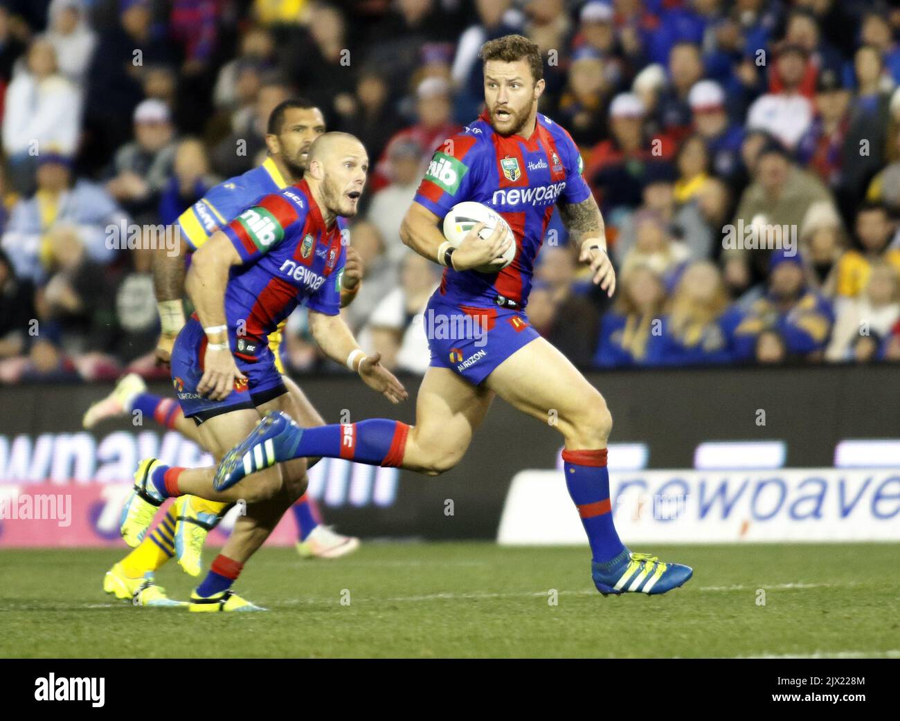 Korbin Sims of the Knights looks for support during the round 12 NRL ...