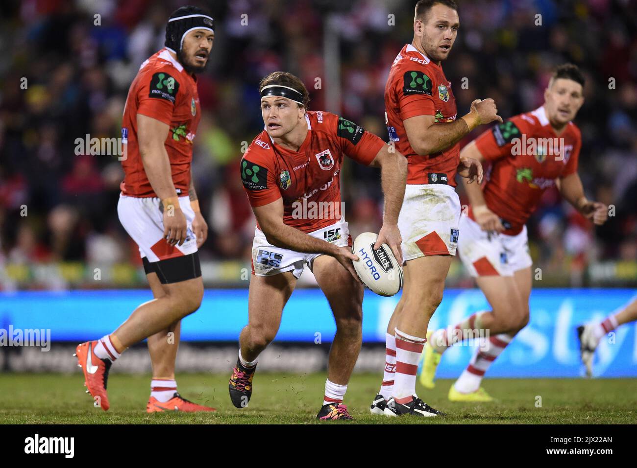 Mitch Rein of the Dragons passes the ball during their round 12 NRL ...