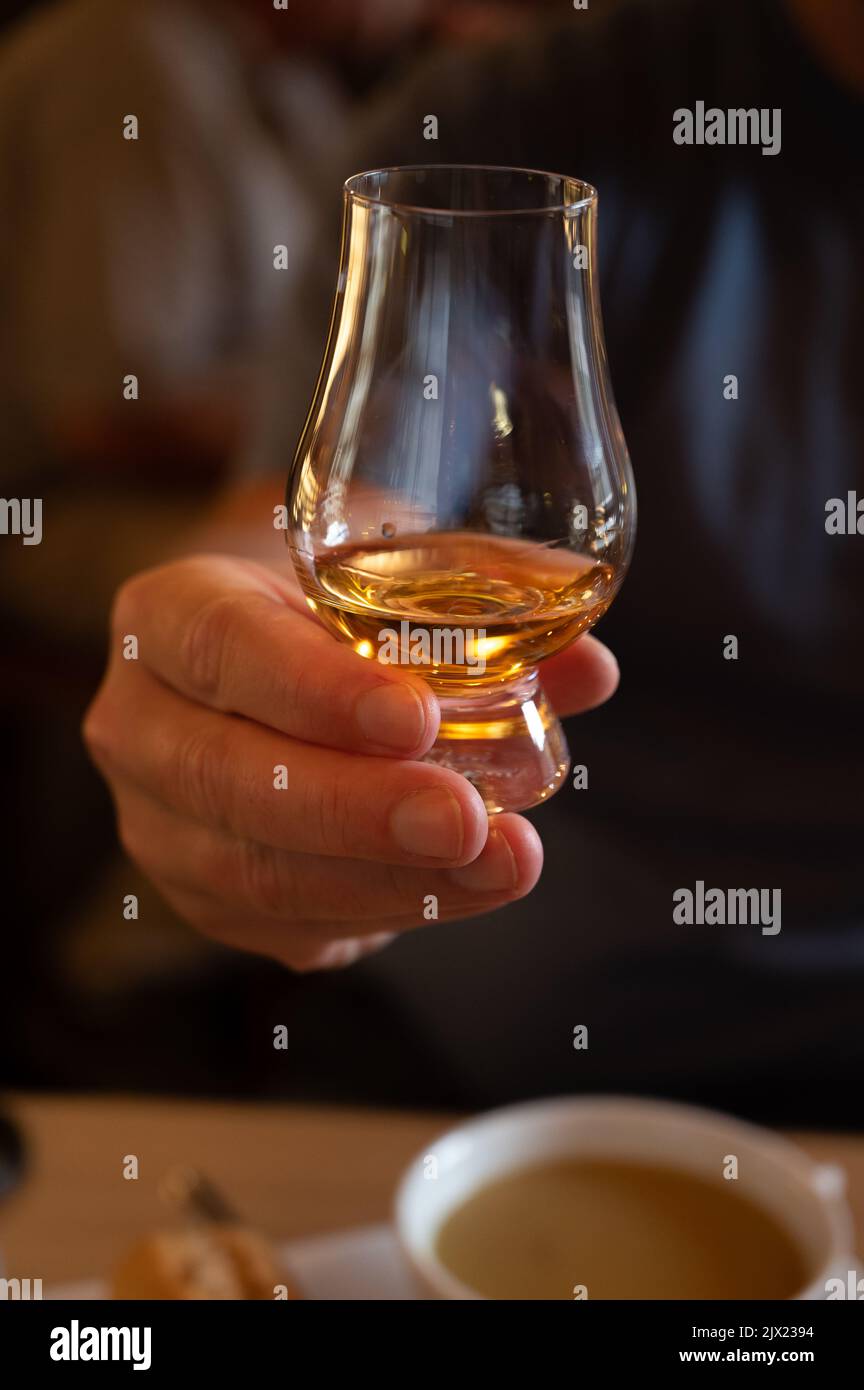 Tasting of single malt scotch whisky in scottish bar in Edinburgh, UK ...