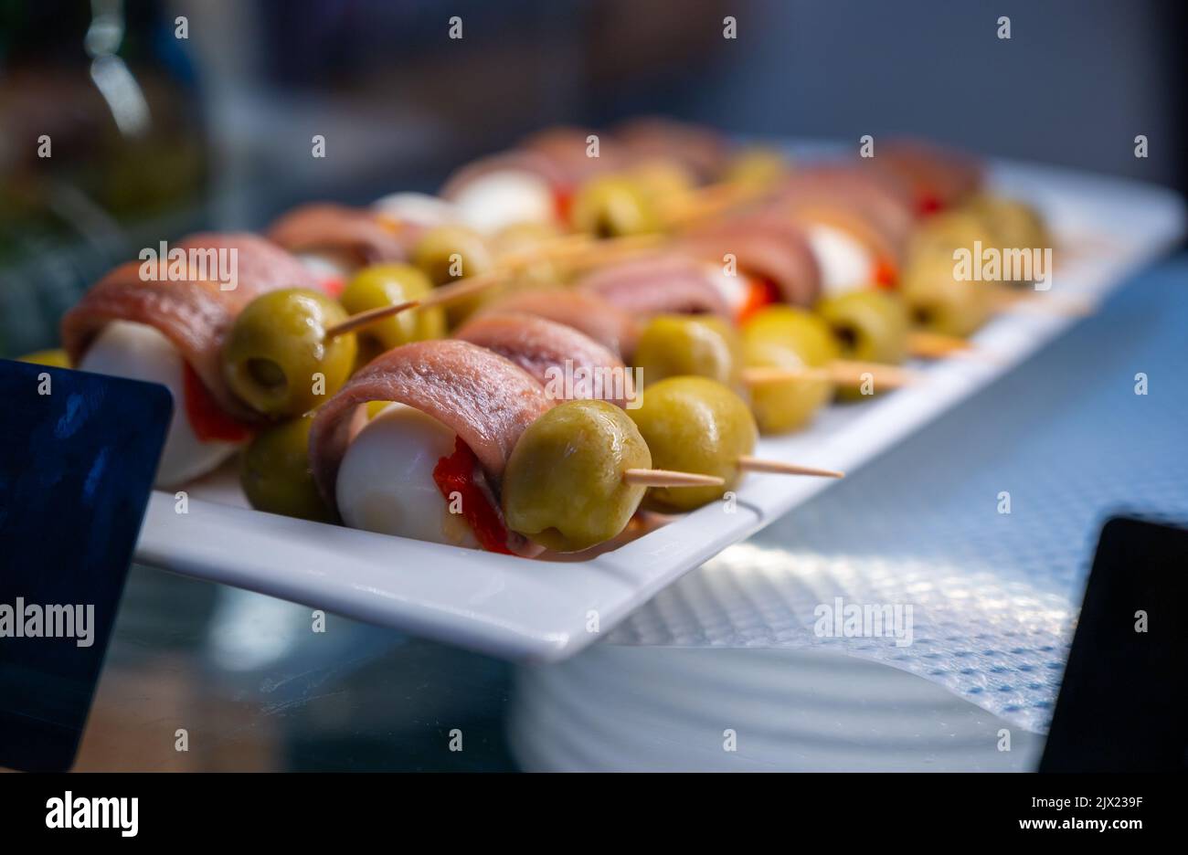 Typical snacks of Basque Country and Navarre, pinchos or pinxtos on ...