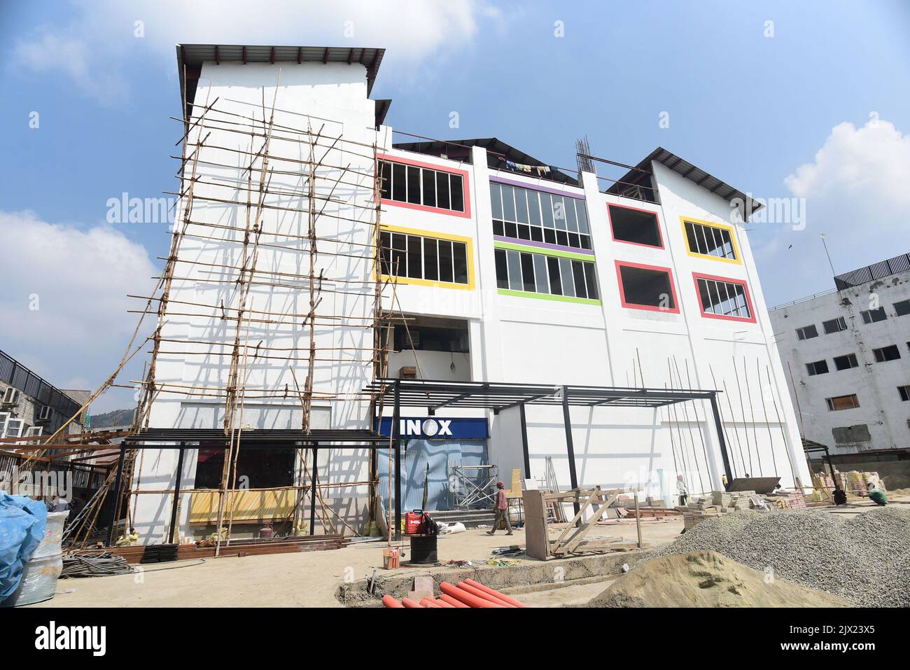 SRINAGAR, INDIA - SEPTEMBER 6: A view of the under construction 'INOX' multiplex comprising ...