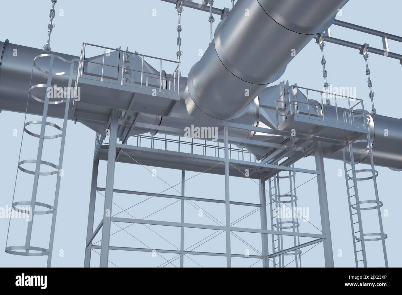 industrial background with metal structures from pipes. 3d rendering ...
