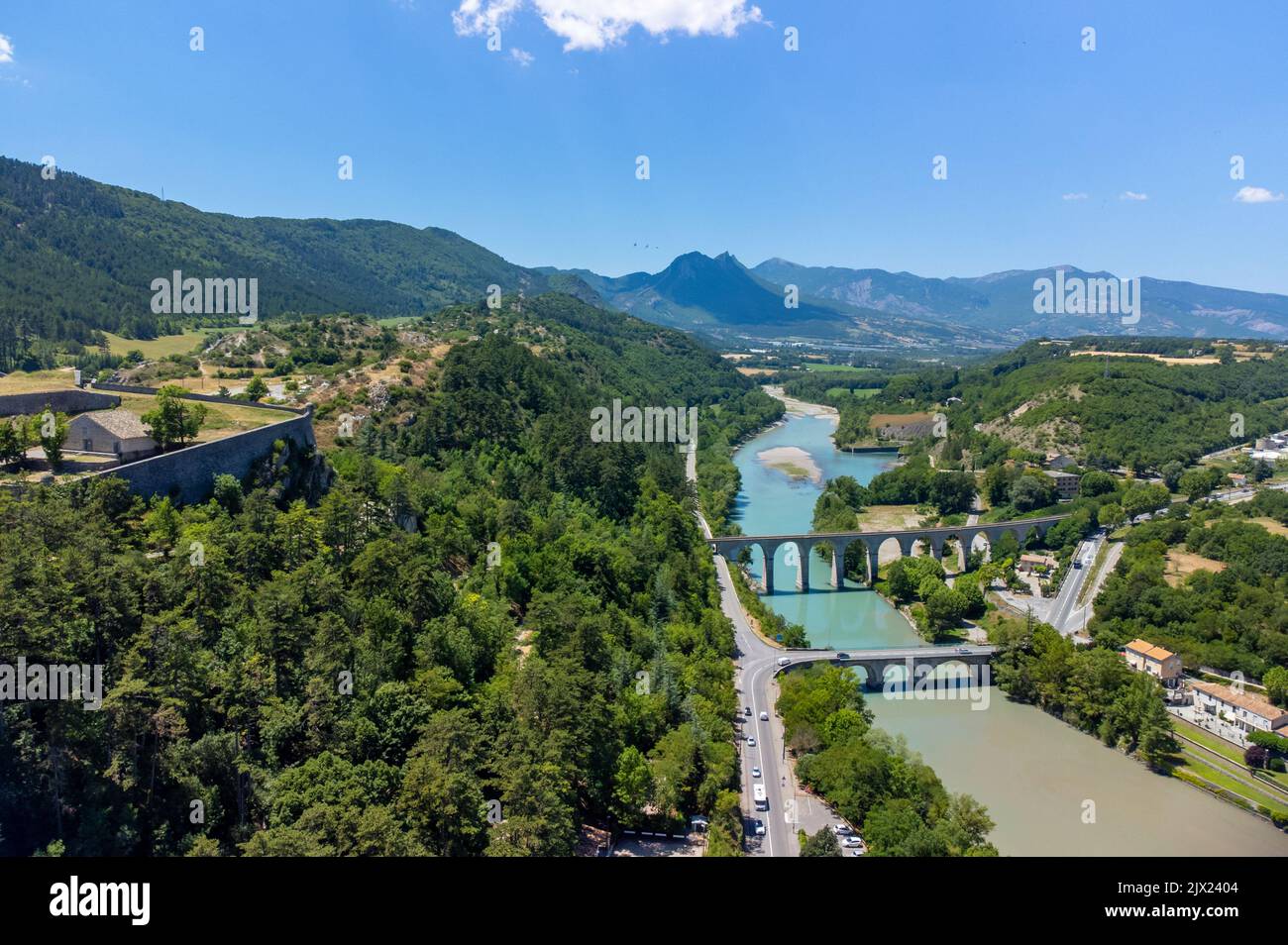 View on historical city Sisteron with river Durance, gates to Provence ...