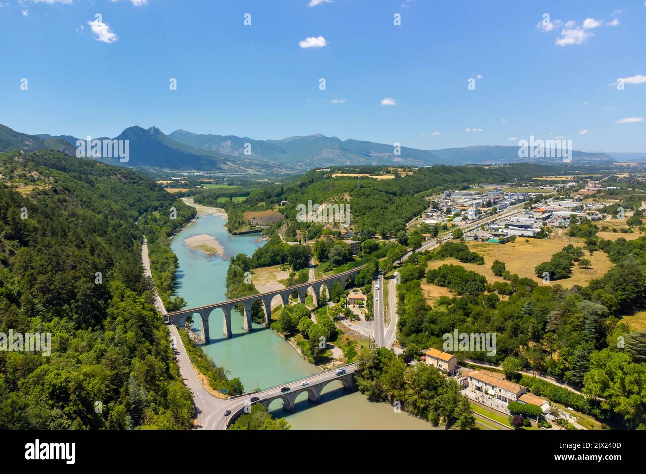View on historical city Sisteron with river Durance, gates to Provence ...
