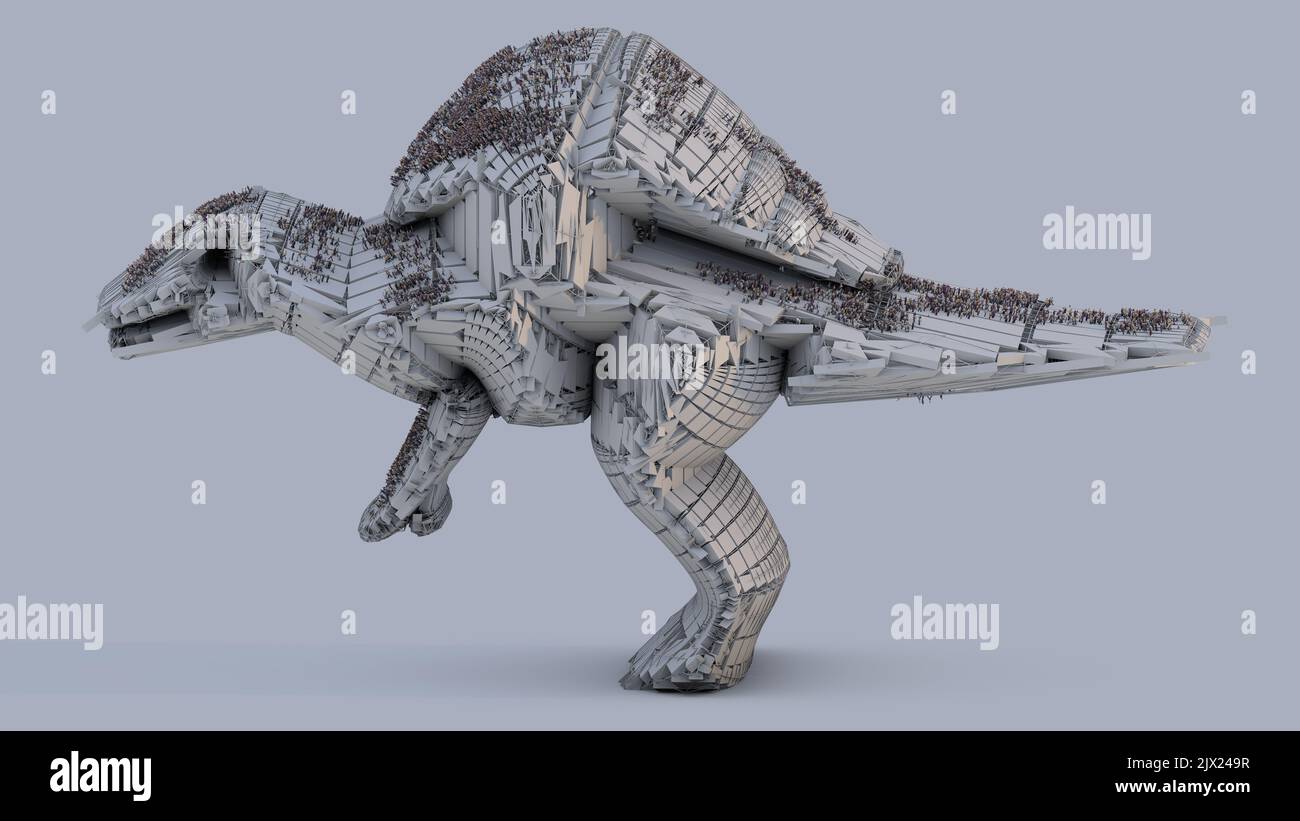 A 3D Illustration of a modeled architectural structure of a dinosaur ...