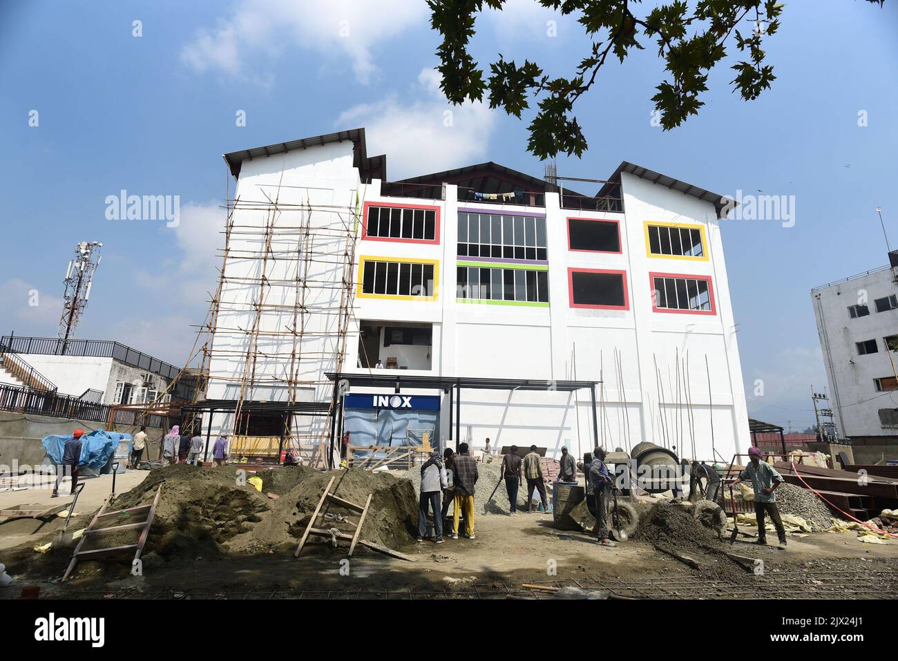 SRINAGAR, INDIA - SEPTEMBER 6: A view of the under construction 'INOX' multiplex comprising ...