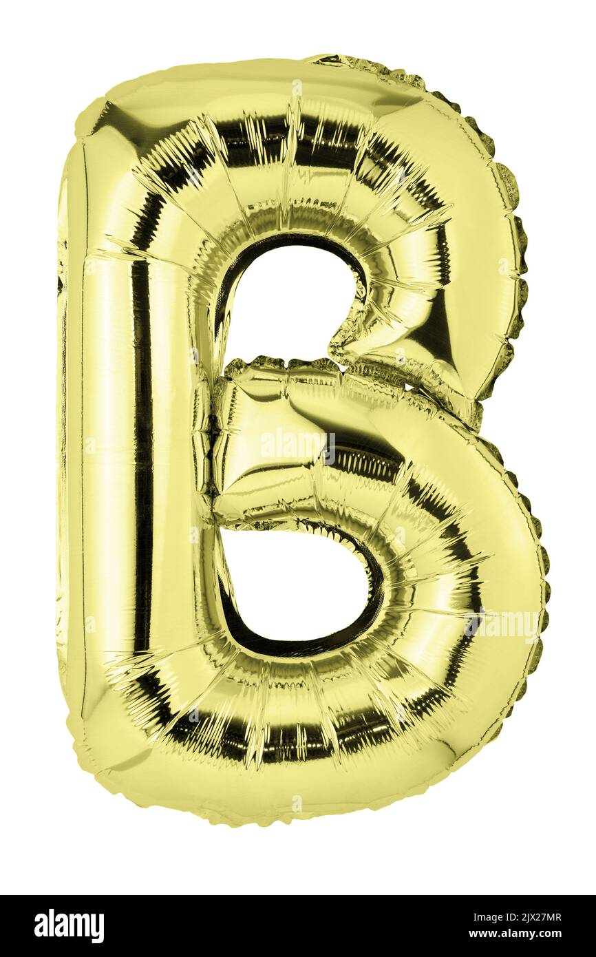 Letter B in gold mylar balloon isolated on white Stock Photo - Alamy