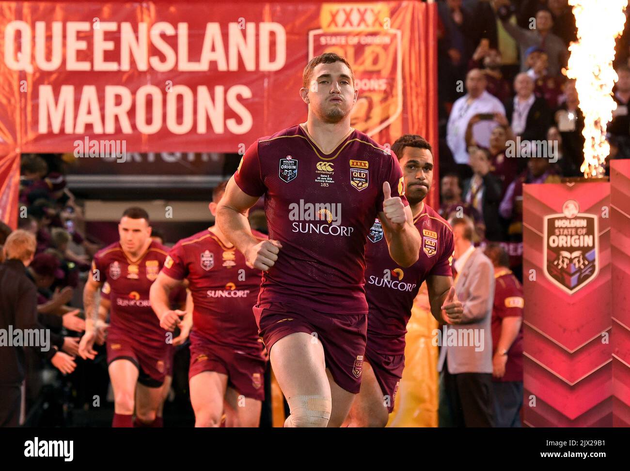 Maroons player Corey Oates takes to the field for State of Origin II ...