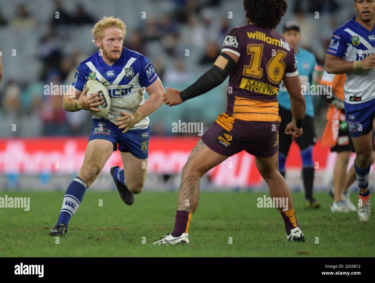 James Graham of the bulldogs takes the ball up during the Round 16 NRL ...