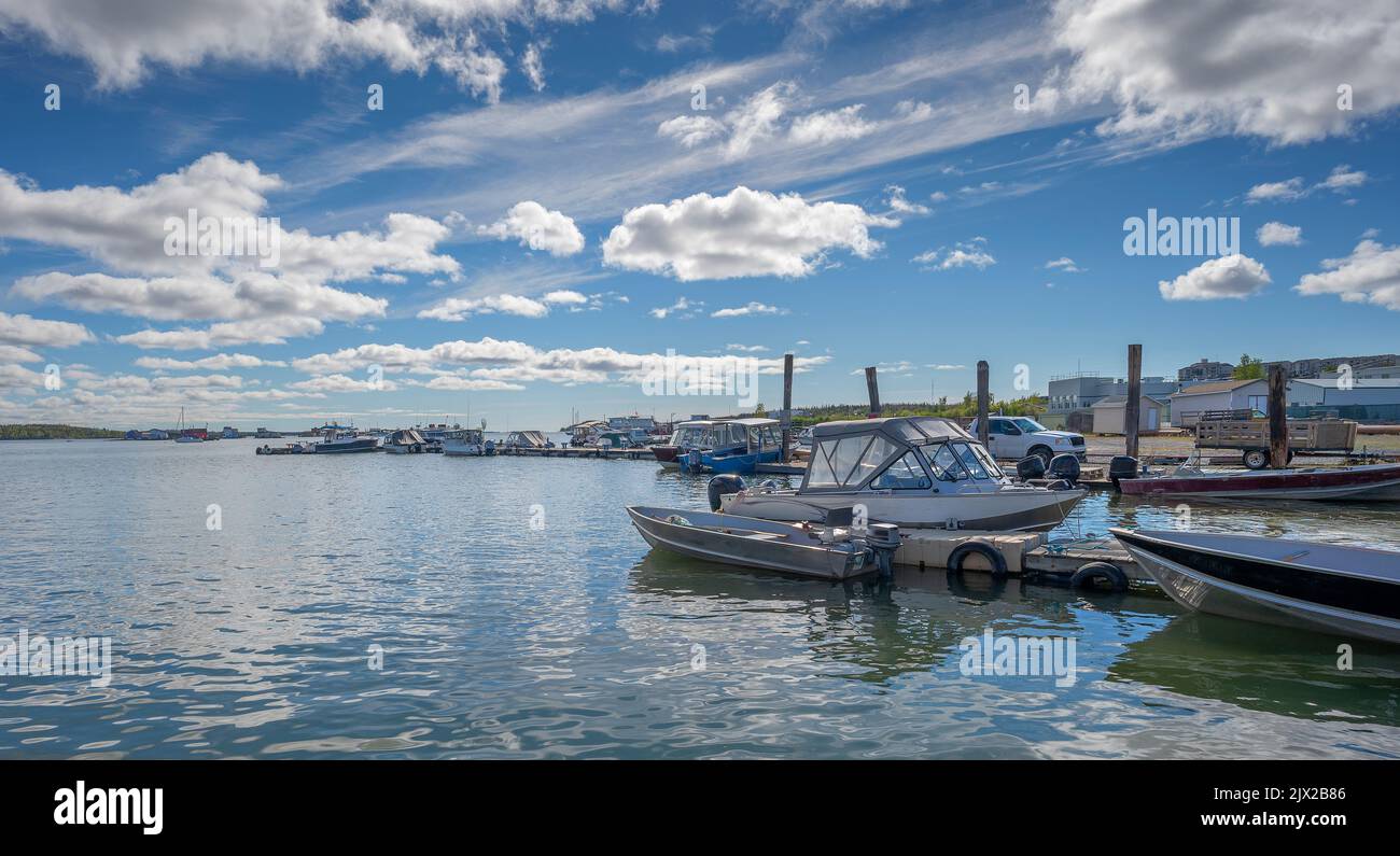 Public boat dock on the Great Slave Lake in Yellowknife in the ...