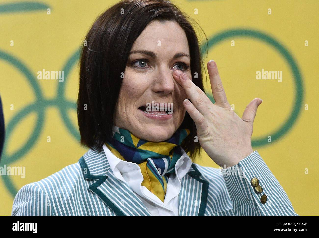 Anna Meares wipes tears from her eyes moments after being announced as ...