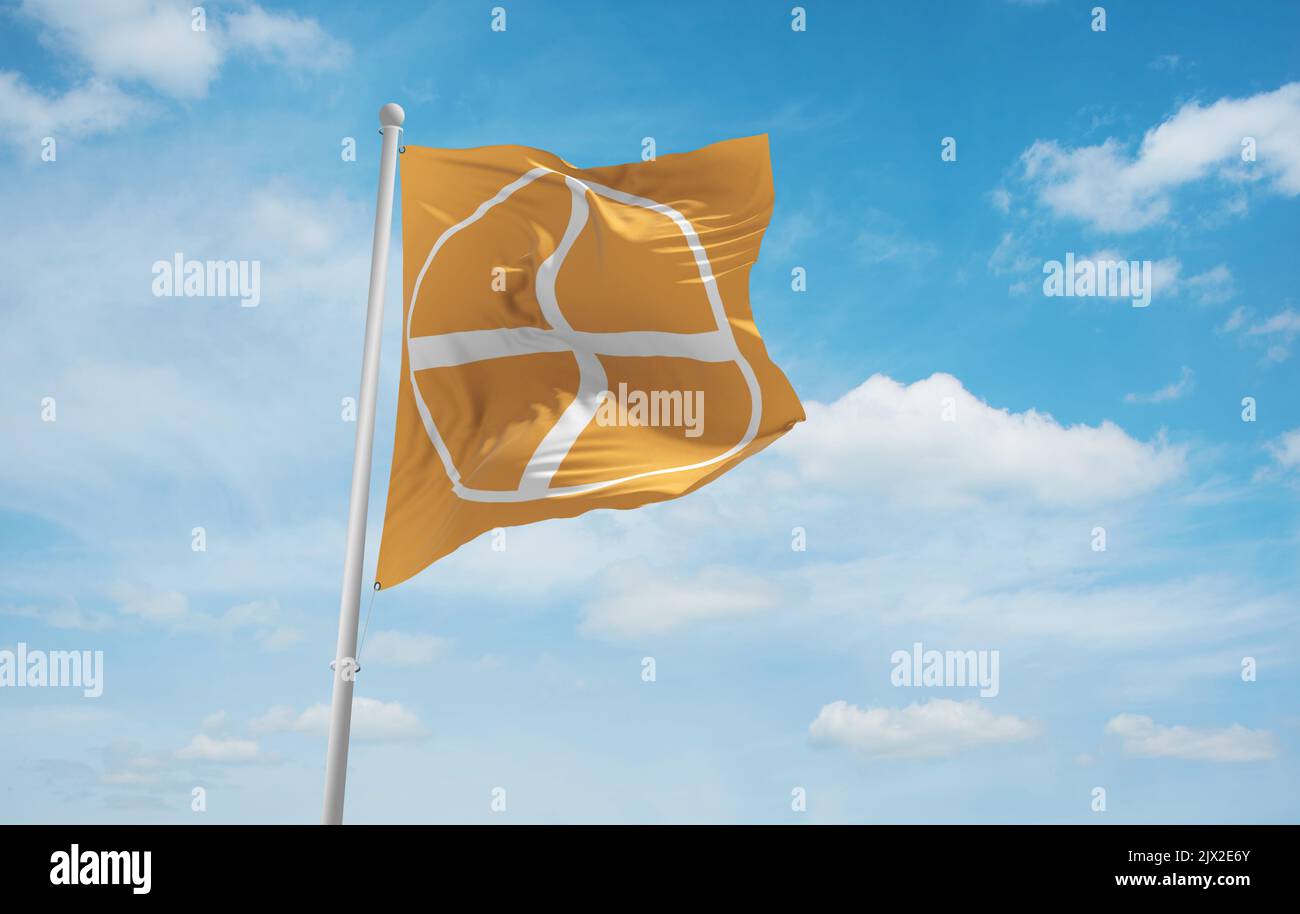 flag of Austronesian peoples Pangasinans at cloudy sky background ...