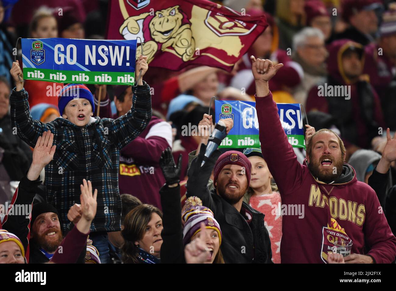 Blues and Maroons fans cheer ahead of kick off in the State of Origin ...