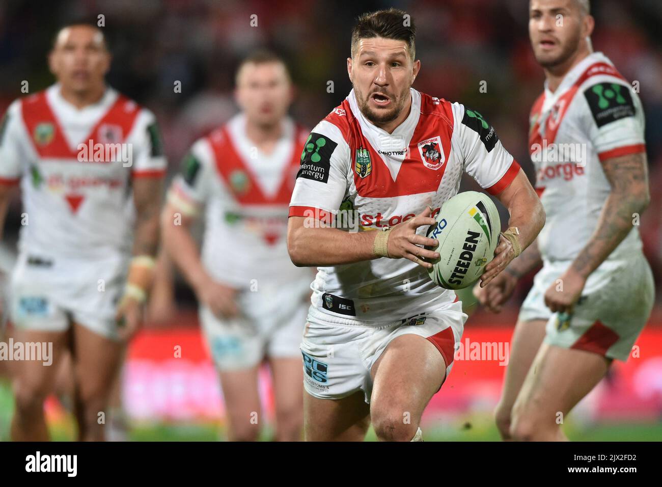 Gareth Widdop of the Dragons finds a break during their round 19 NRL ...