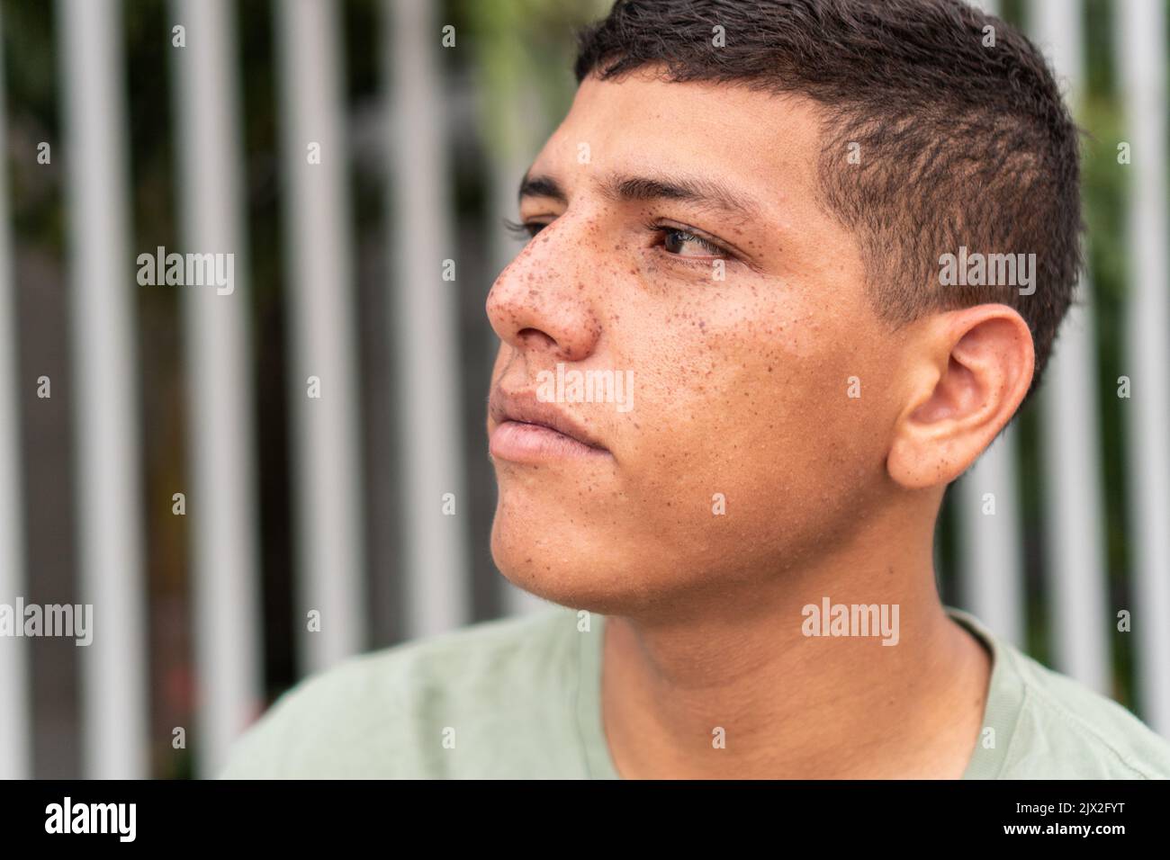 Portrait of a man with freckles looking to one side Stock Photo - Alamy